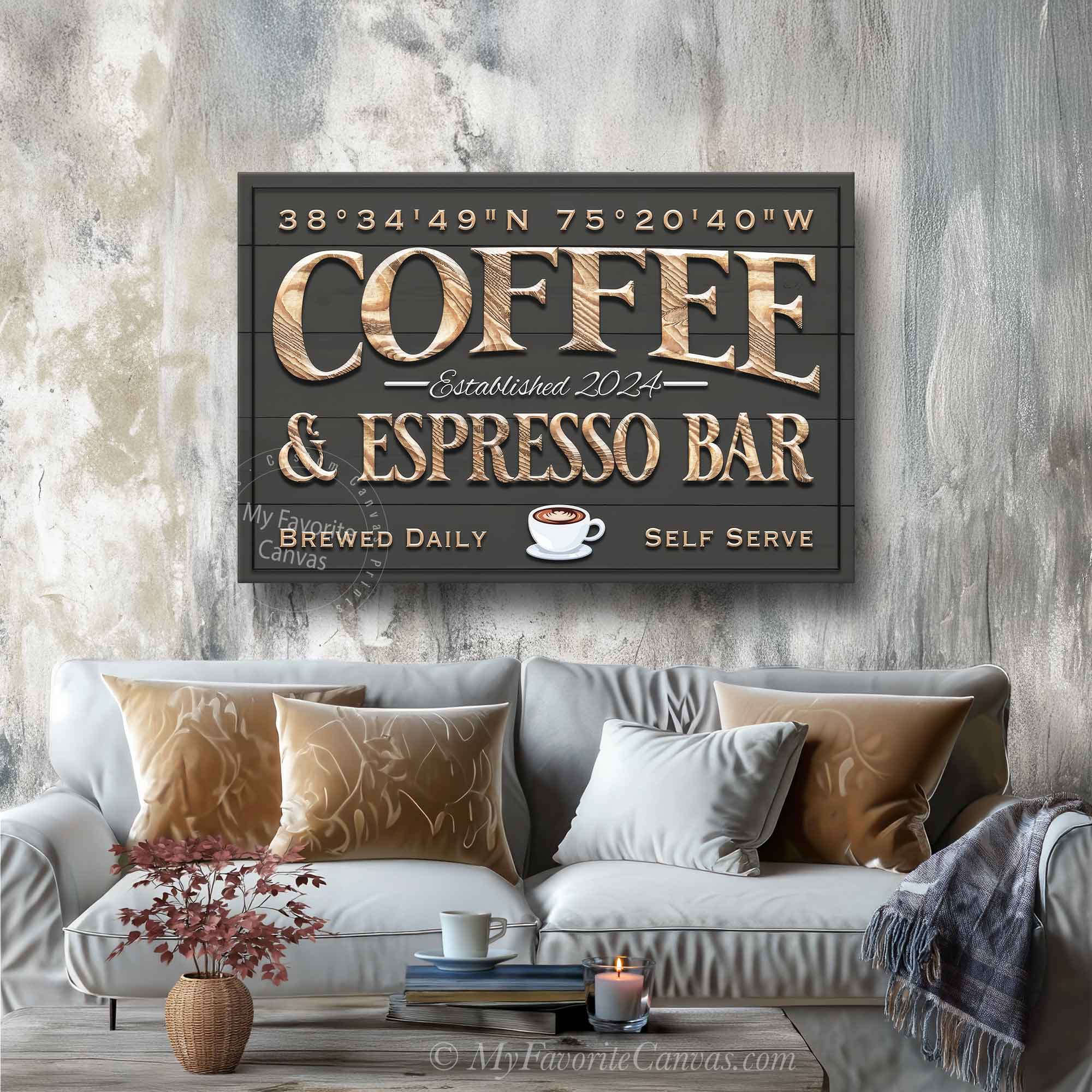 Coffee & Espresso Coordinates Bar Sign – My Favorite Canvas